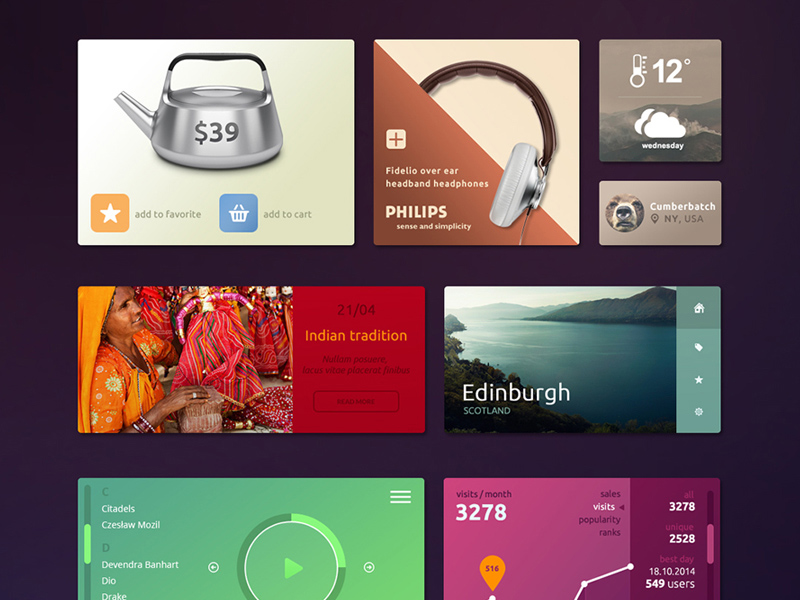 Colorful Tiles UI Kit Free PSD Template PSD Repo