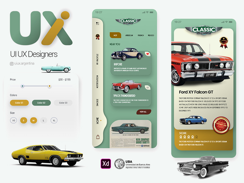 Adobe Xd UI Design for Classic Cars | Free Xd Templates