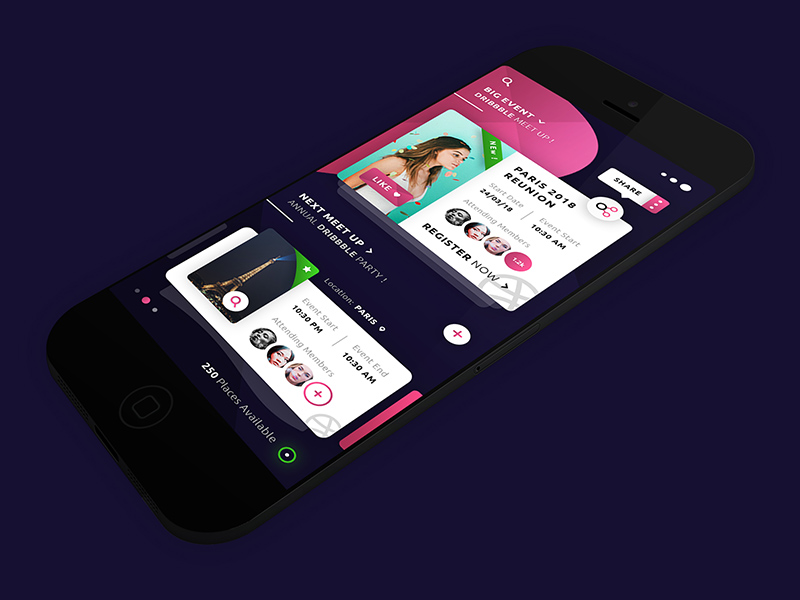 Event Dribbble Meetup App Screen | Free PSD Template | PSD Repo