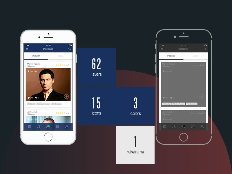 Private Detective App UI Design Screens | Free PSD Template | PSD Repo