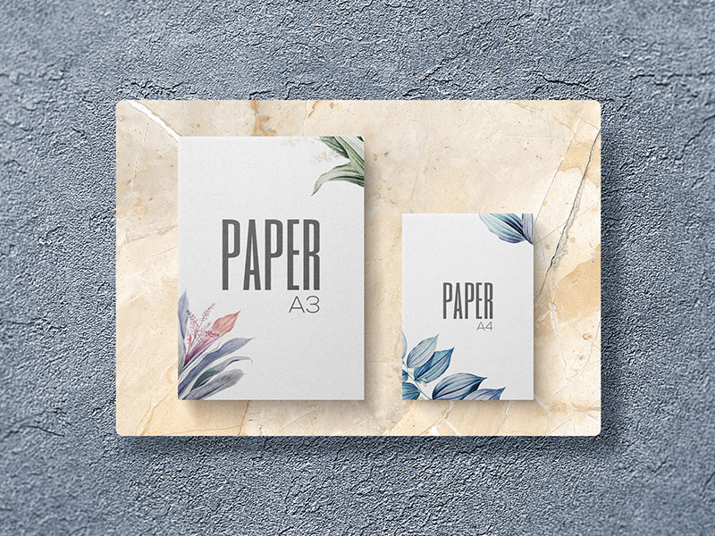 Textured A3 & A4 Paper On Marble | Free PSD Template | PSD Repo