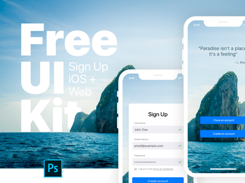 Sign Up UI Kit For iOS & Web | Free PSD Template | PSD Repo