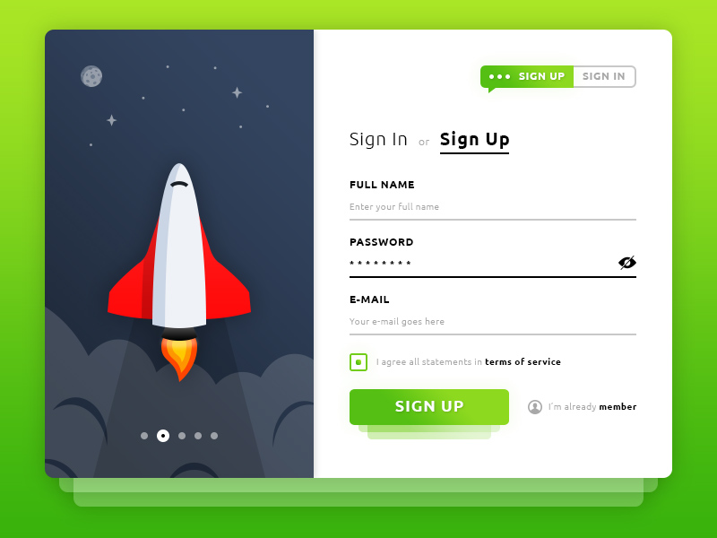 Rocket Form Sign Up | Free PSD Template | PSD Repo