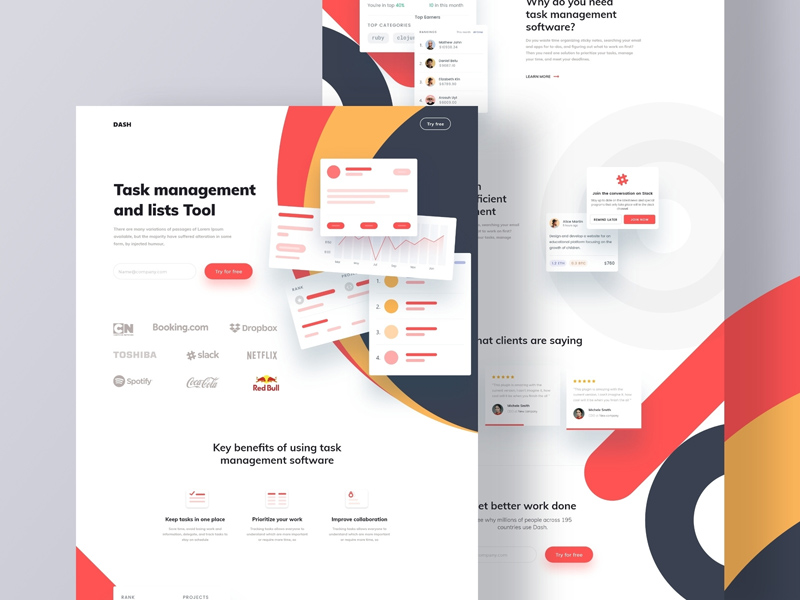 Task Management Webapp Landing Page Template | Free Xd Templates